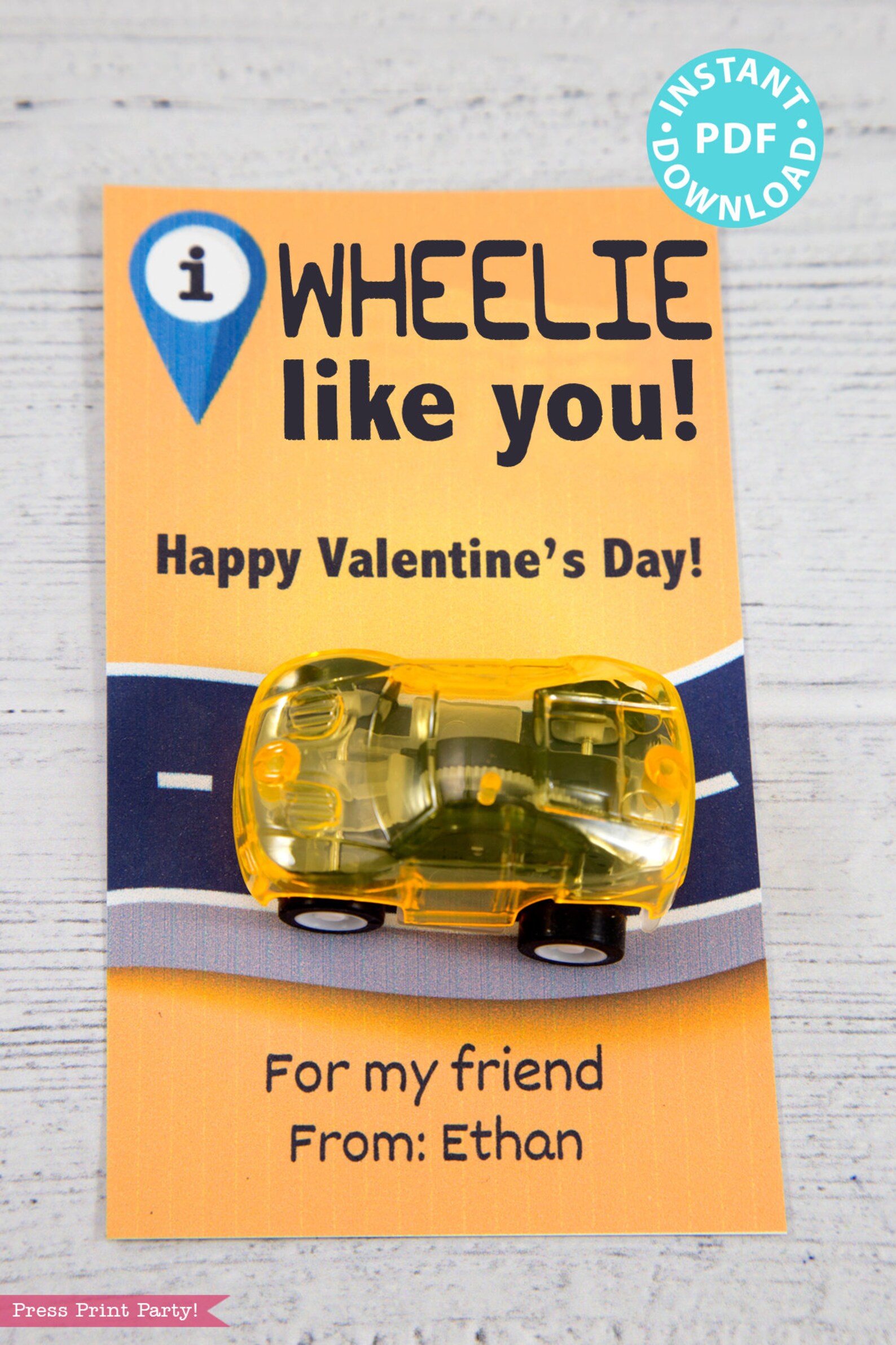 Toy Car Valentine Card Printable I Wheelie Like You Kids - Etsy