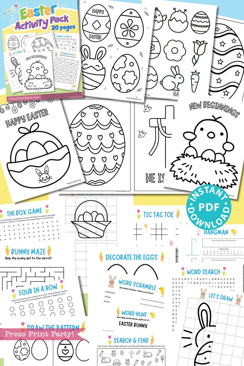 Easter Printable Activity Pack Kids Games Coloring Worksheets Puzzles ...