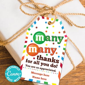 M&ms Thank You Gift Tag Printable Teacher Appreciation Week Nurse ...