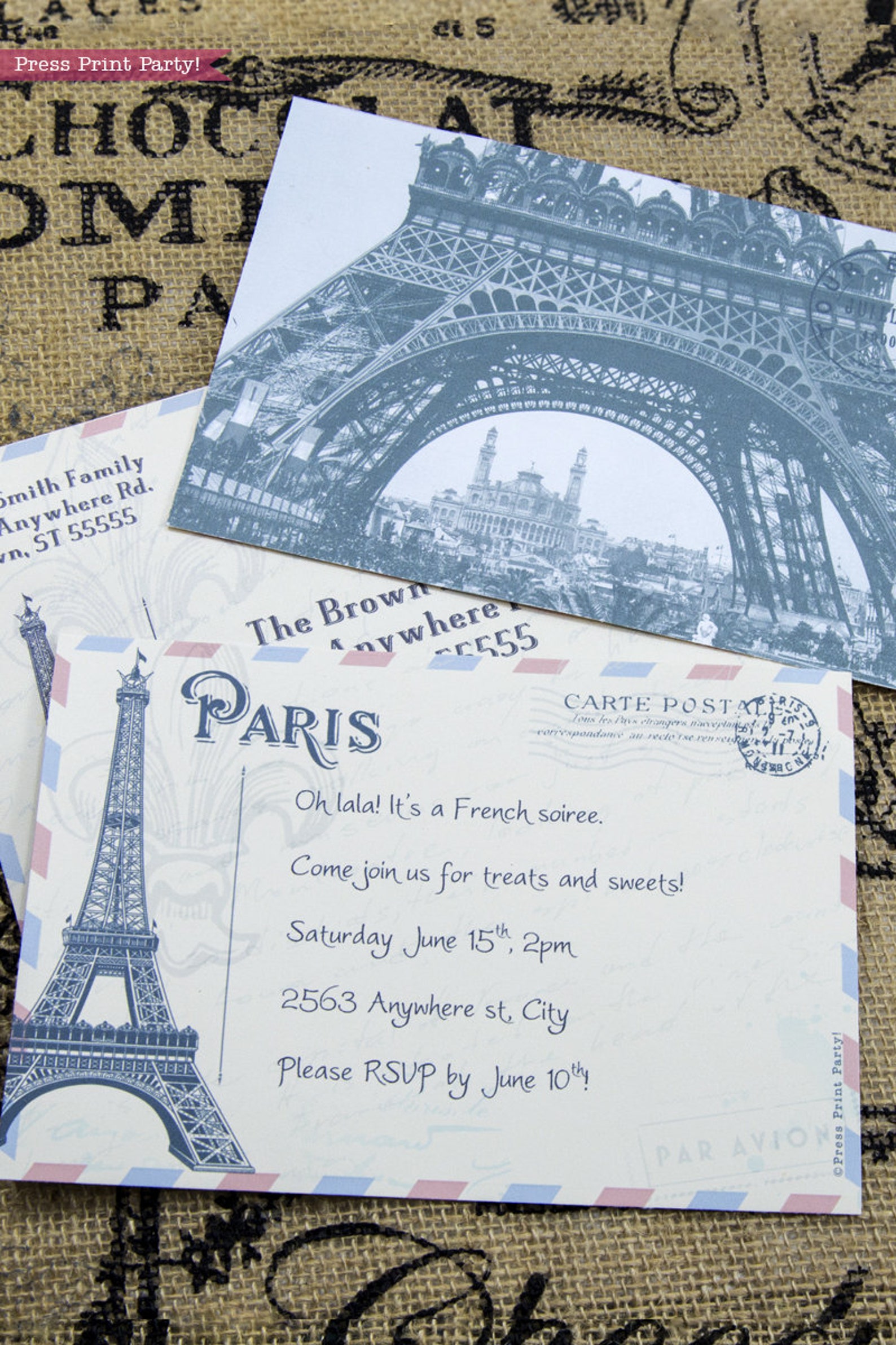 Paris Invitation Printable, Paris Postcard, Envelope Printable, Paris ...