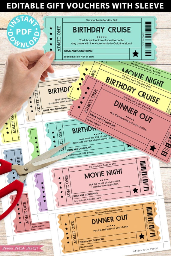 EDITABLE Birthday Voucher Coupons Template W Holder Printable 