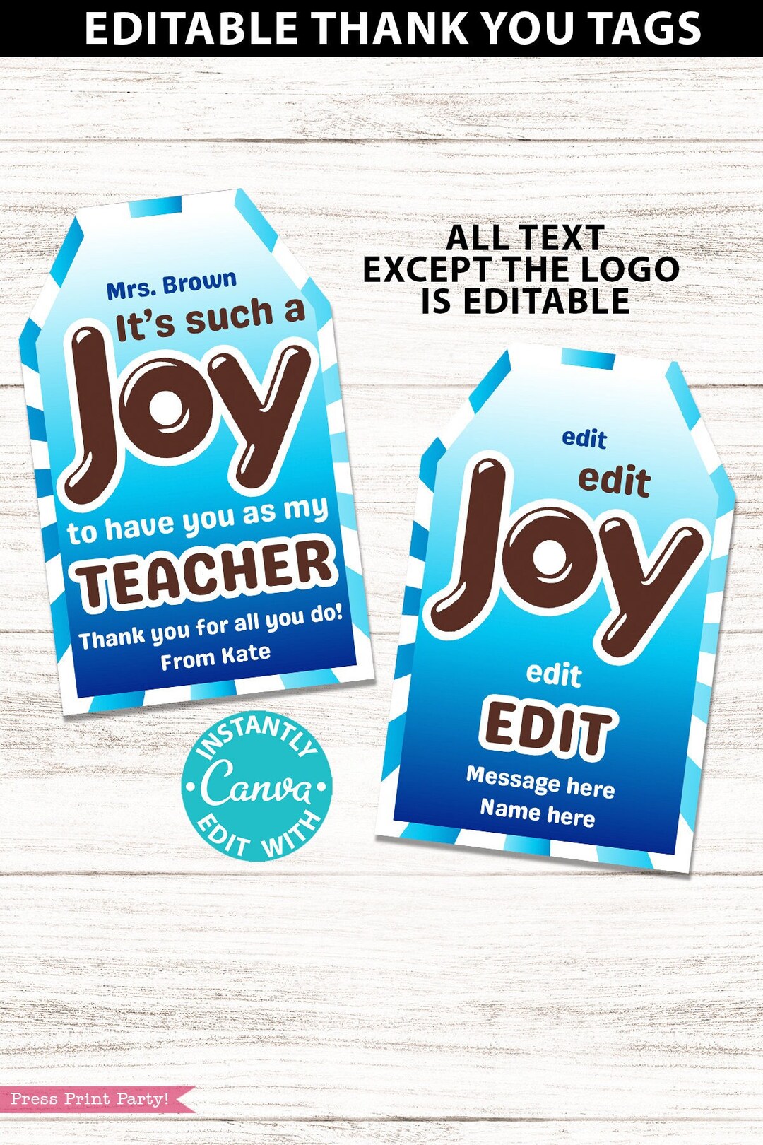 Joy Candy Thank You Gift Tag Printable Teacher Appreciation Week Nurse ...