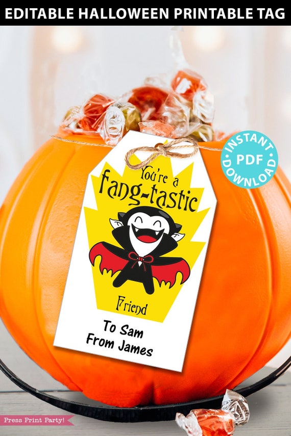 EDITABLE Halloween Tag Printable, Fangtastic, Halloween Party Favors ...