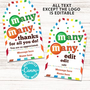 M&ms Thank You Gift Tag Printable Teacher Appreciation Week Nurse ...
