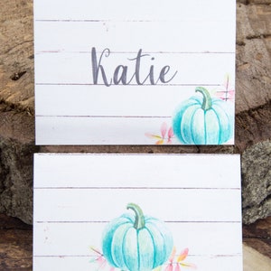 Thanksgiving Place Cards Printable Teal Fall Pumpkin Place Card Vintage ...