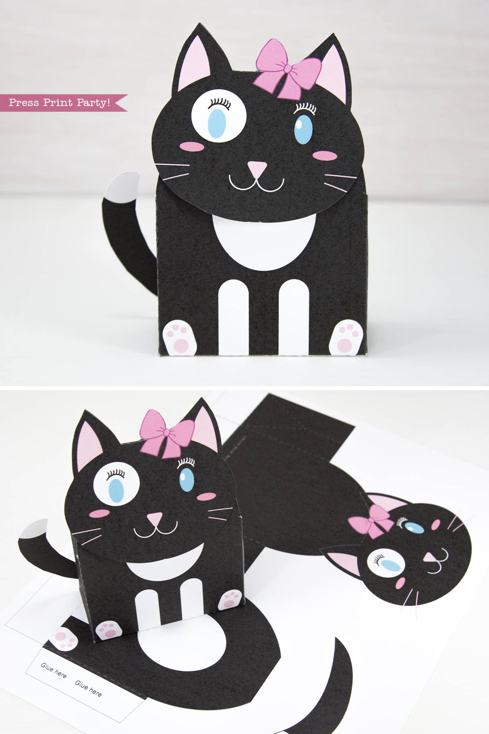 Girl Cat Gift Box Printable Cat Birthday Box Cat Party | Etsy