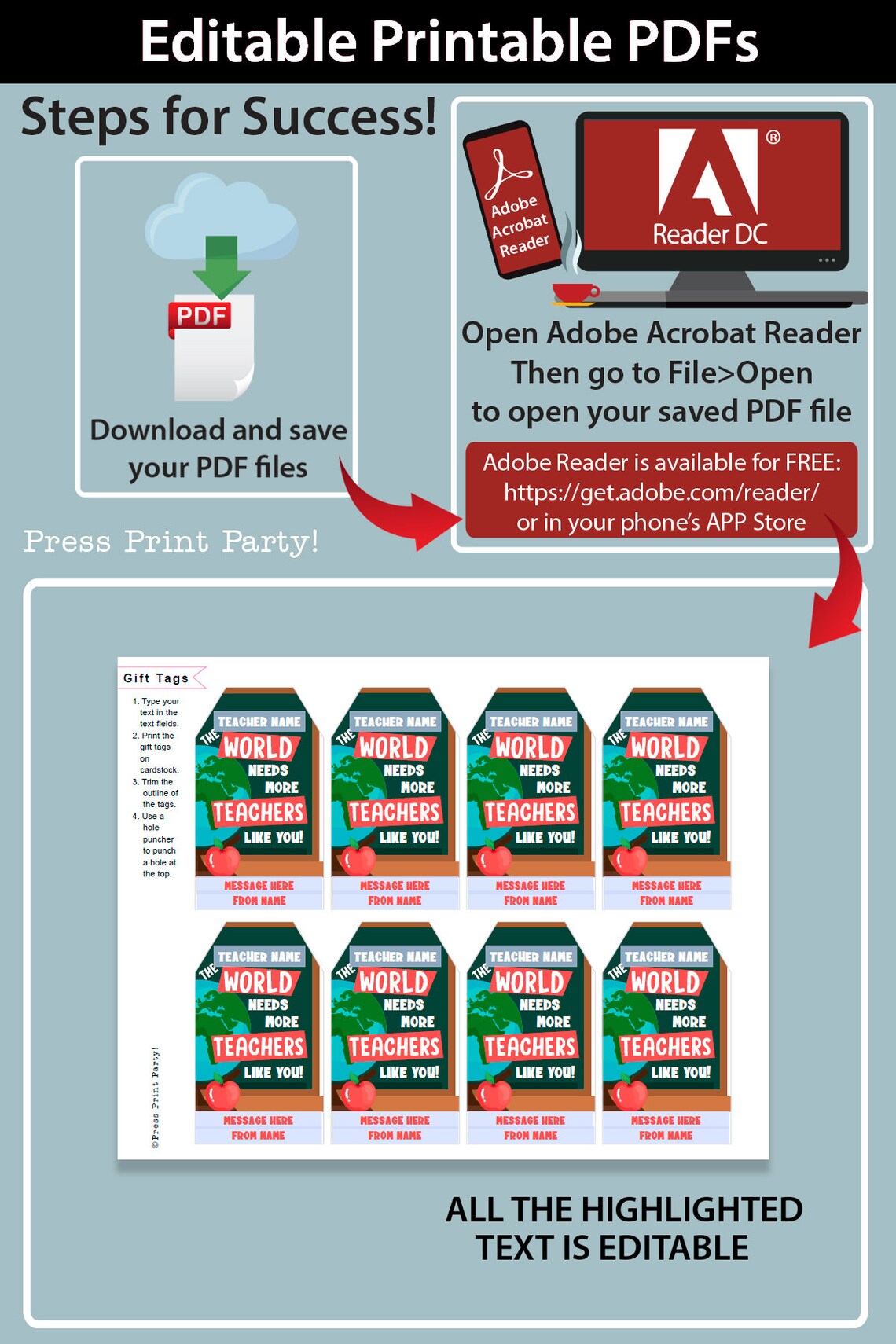 EDITABLE Teacher Appreciation Gift Tags Printable Teacher - Etsy