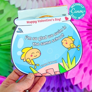 Goldfish Valentine Card Printable Fishy Crackers Personalized Classroom ...