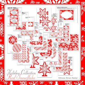 Christmas Party Printables - Red Snowflakes - Complete Set With ...