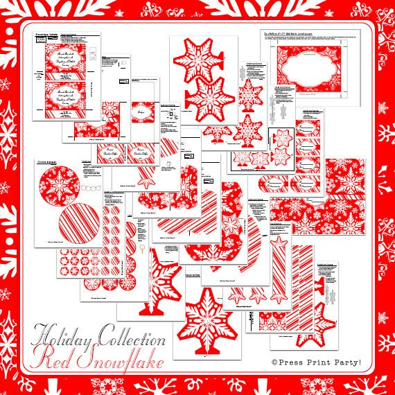 Christmas Party Printables - Red Snowflakes - Complete Set With ...