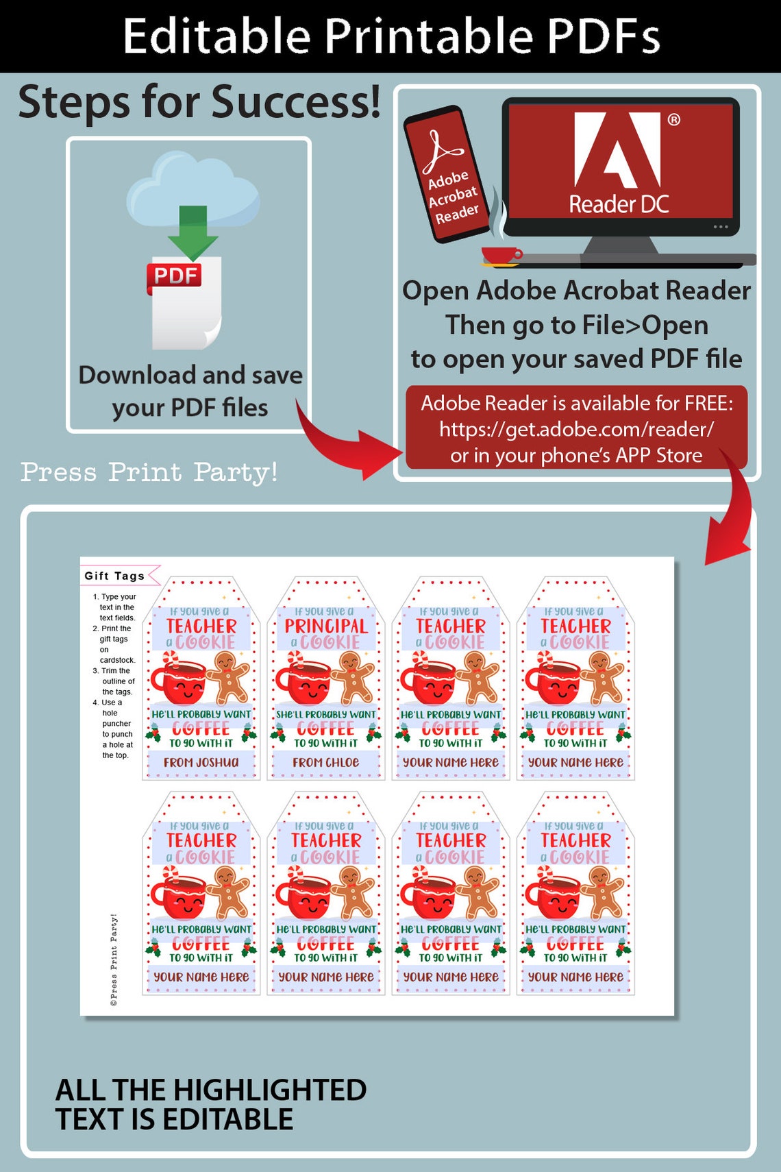 EDITABLE Christmas Teacher Appreciation Gift Tags Printable - Etsy