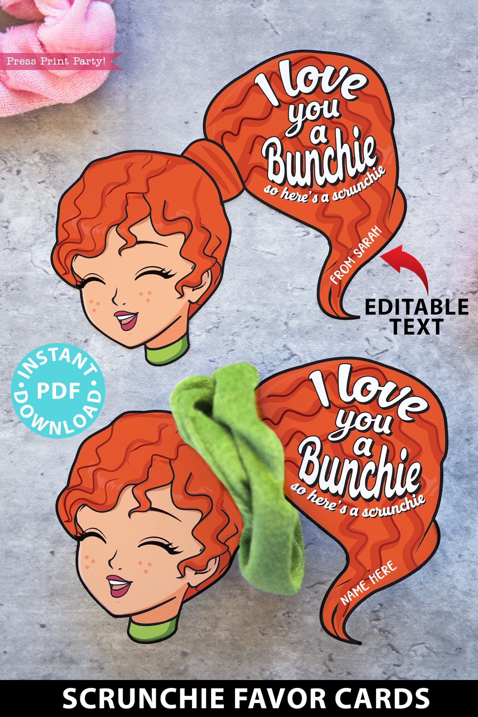 Scrunchie Holder Tags Printable, 8 Girl Designs Included, I Love You a ...