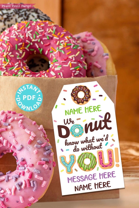 EDITABLE Thank You Gift Tags Donuts Printable, School Teacher ...