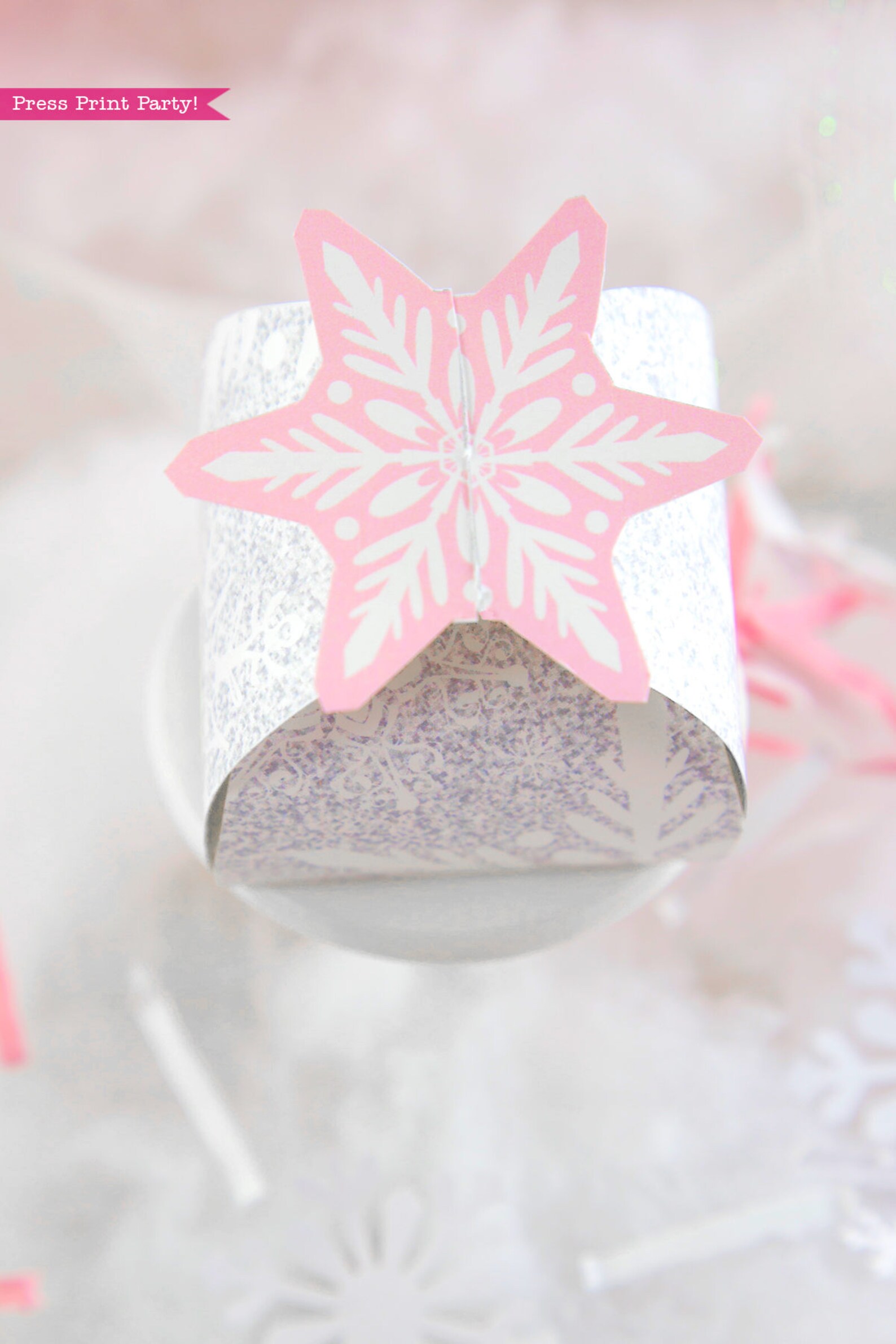 Snowflake Gift Box Printable Pink & Silver Winter Onederland - Etsy