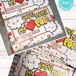 Popcorn Bags Wrap Kids Valentines Cards Printable EDITABLE Names You ...