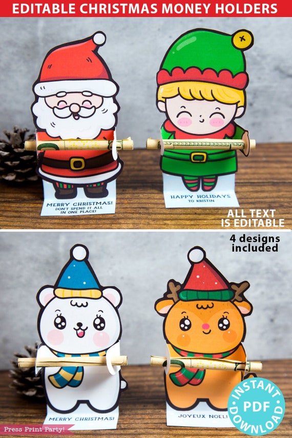 Santa Christmas Money Card Printable, Christmas Cash Money Holder, Elf ...