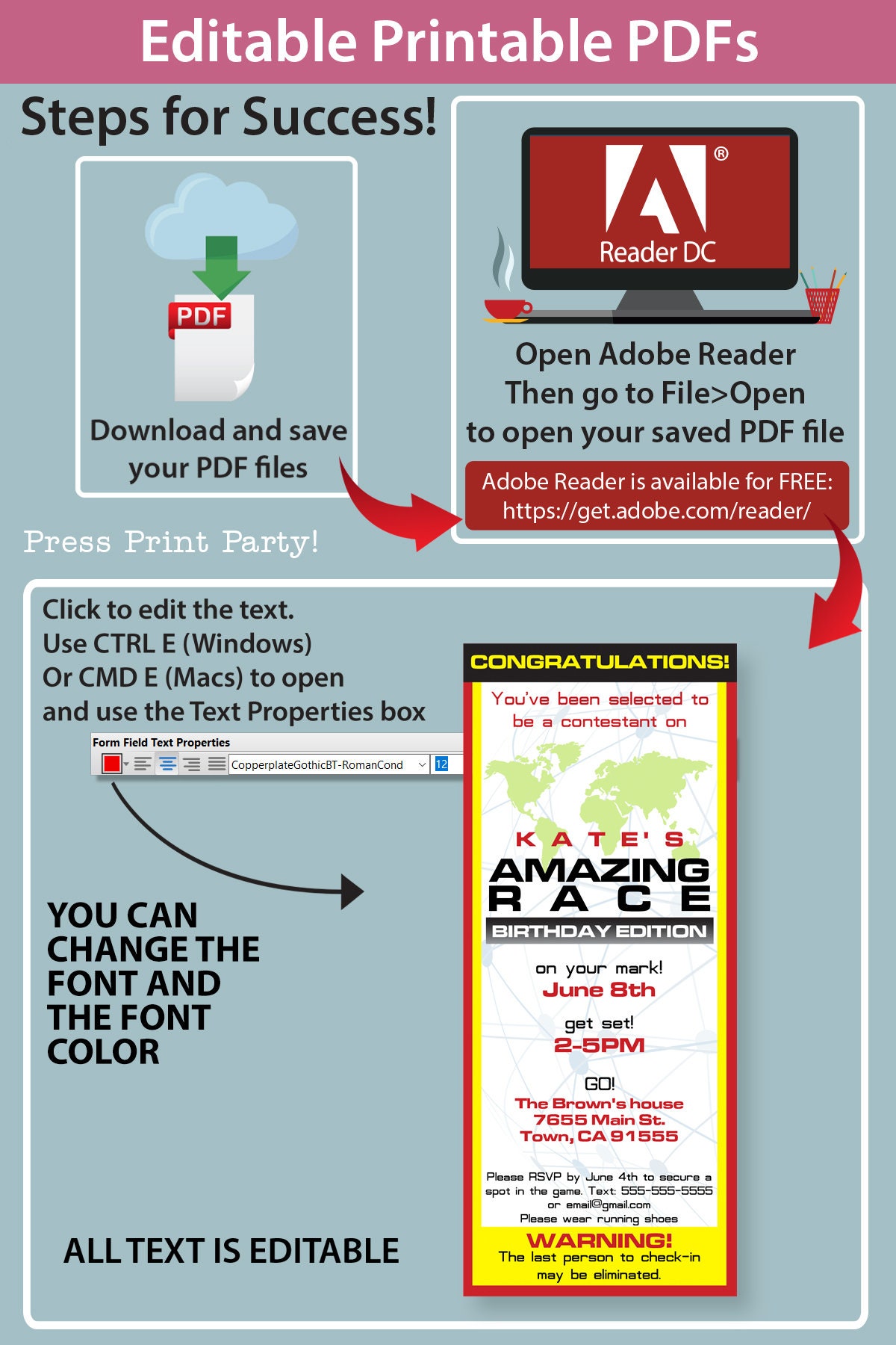 The Amazing Race Party Invitation Printable Editable Route | Etsy