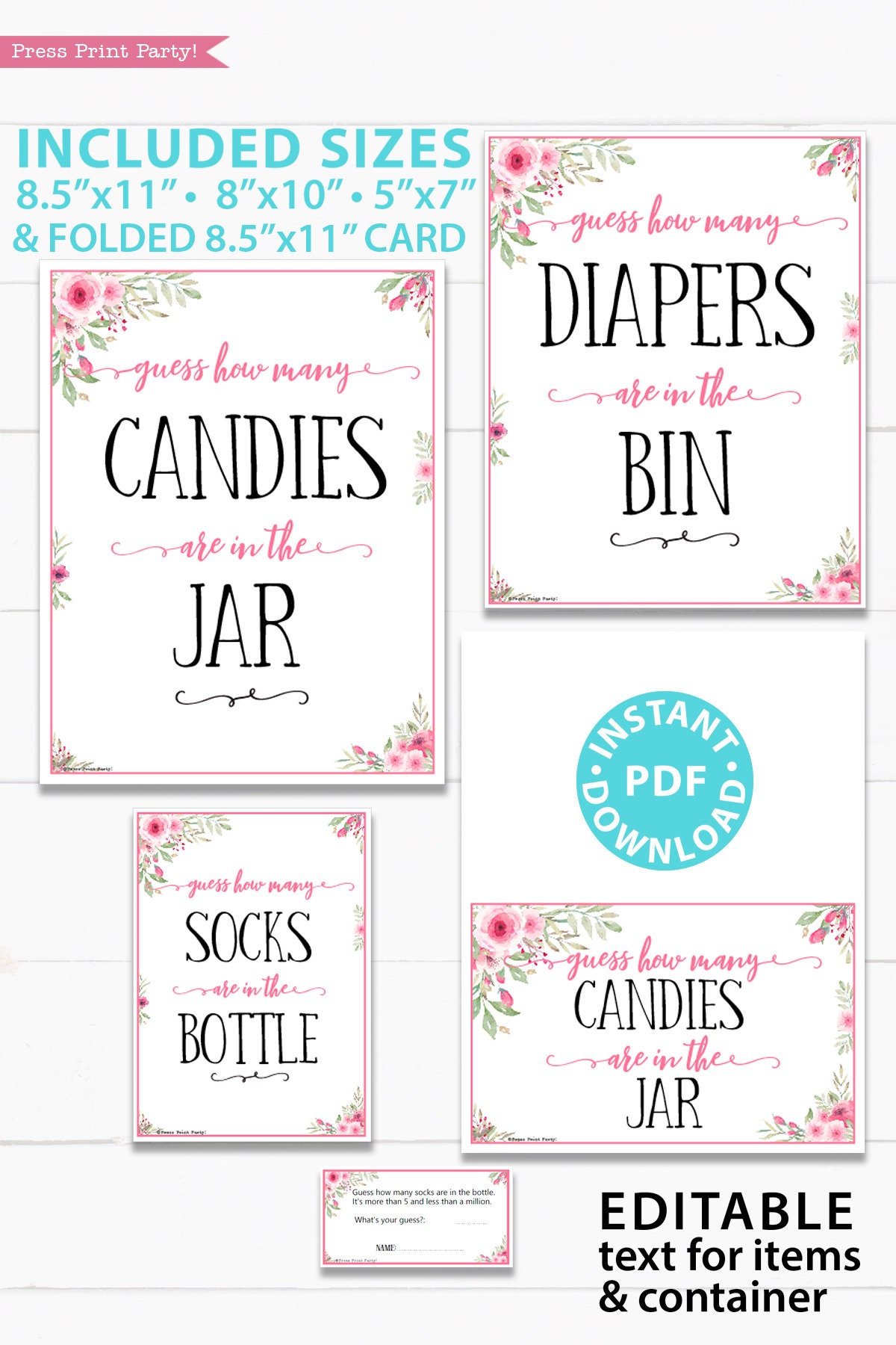 Guess How Many Game Sign Printable W Editable Text for Items - Etsy