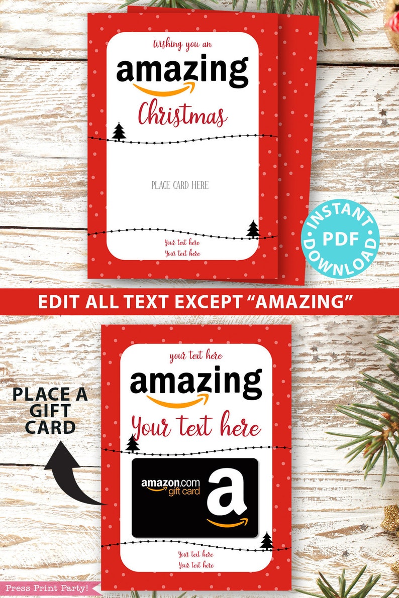 EDITABLE Amazon Gift Card Holder Christmas Printable Template - Etsy
