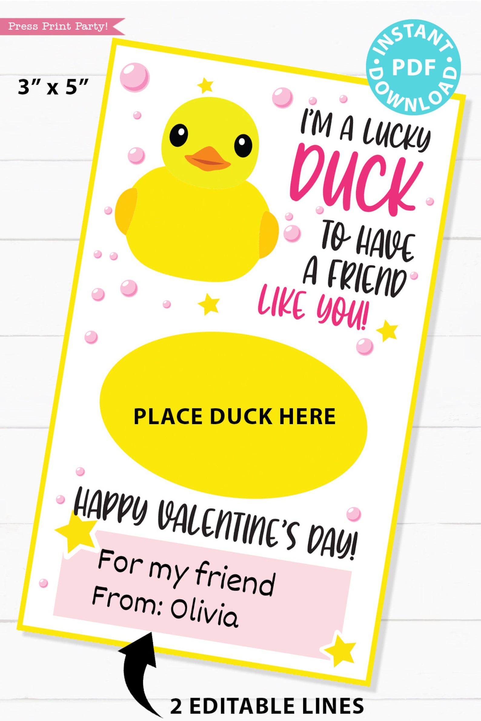 I'm a Lucky Duck to Have a Friend Like You Kids Valentine Card ...