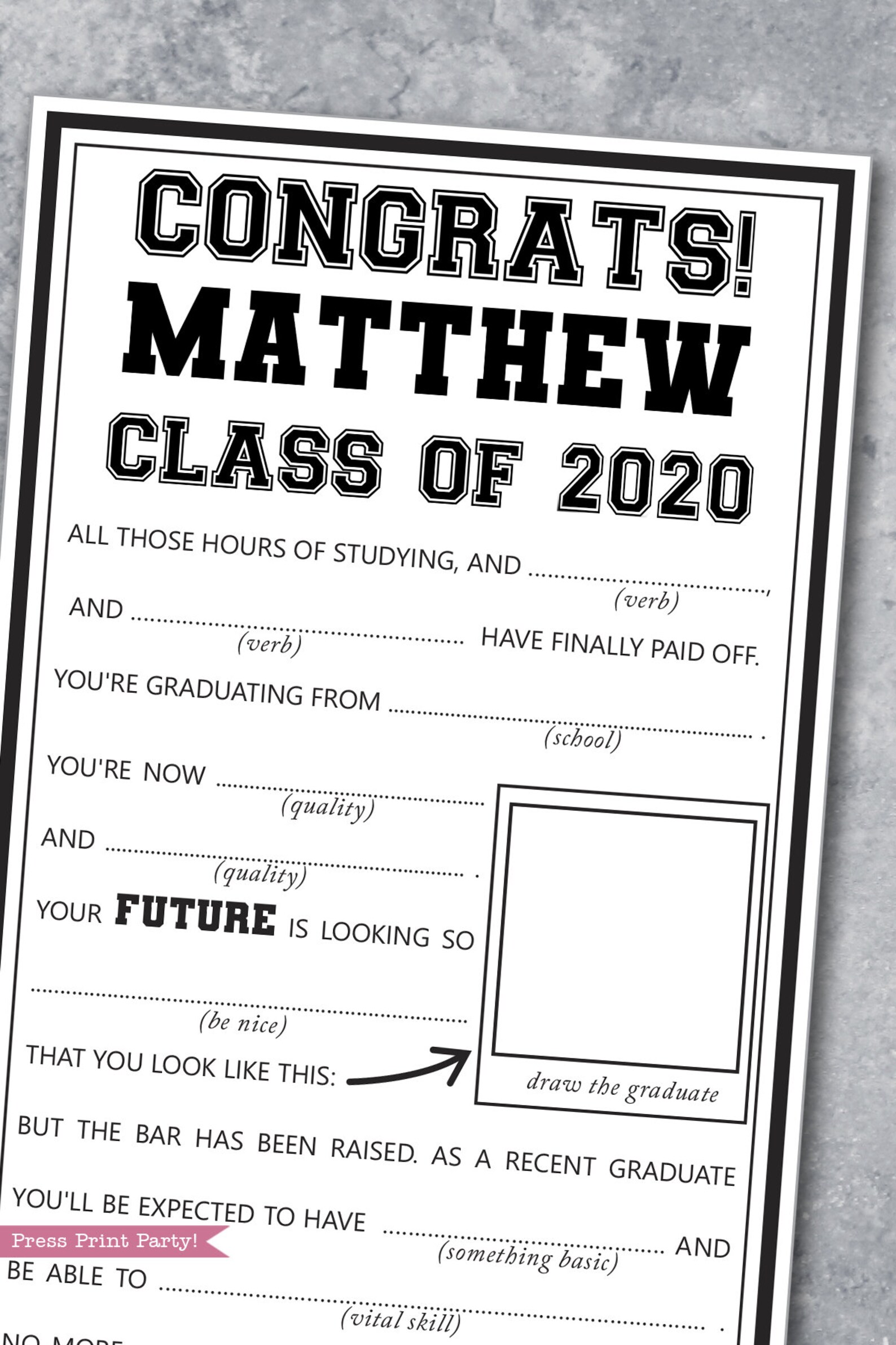 Graduation Mad Libs Printable Advice Card High School - Etsy