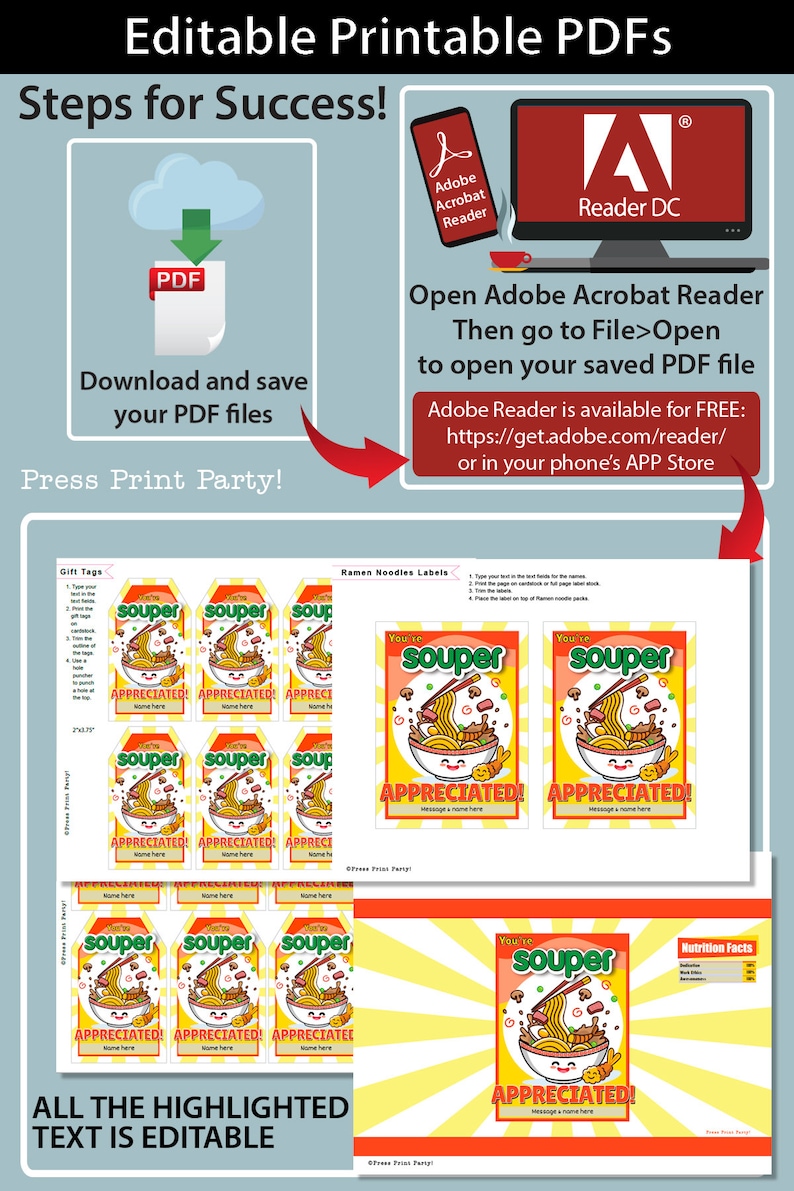 Teacher Thank You Gift Tags Printable, Ramen Soup, Teacher Appreciation ...