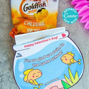 Goldfish Valentine Card Printable Fishy Crackers Personalized Classroom ...