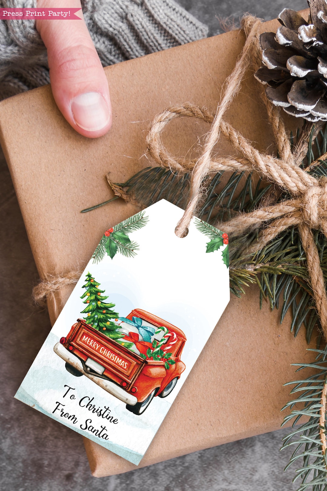 EDITABLE Merry Christmas Tag Printable, Christmas Truck Tag, Holiday ...