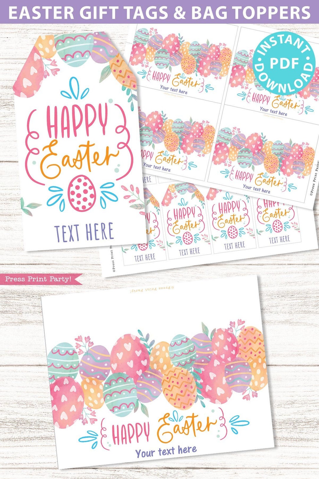 EDITABLE Easter Gift Tag and Easter Bag Topper Printable, Easter Basket ...