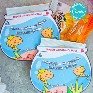 Goldfish Valentine Card Printable Fishy Crackers Personalized Classroom ...