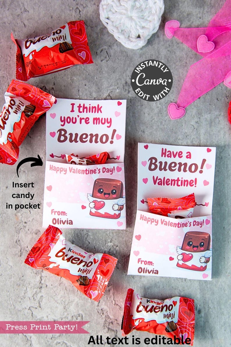 Have a Bueno Valentine Cards Printable, Editable Candy Holder Tags, I ...