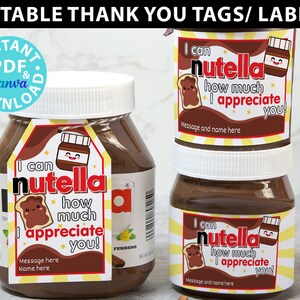 Nutella Teacher Thank You Gift Tags Printable, Teacher Appreciation ...