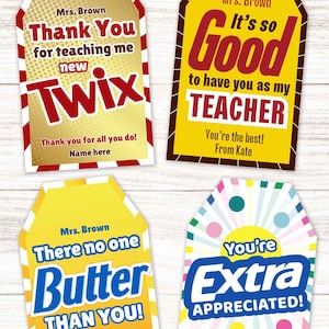 16 Candy Bar Thank You Gift Tags Bundle Editable Printable Teacher ...