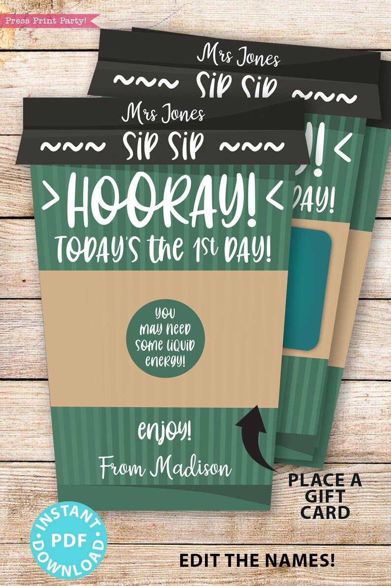 EDITABLE Back to School Gift Card Holder Printable, Coffee Teacher ...