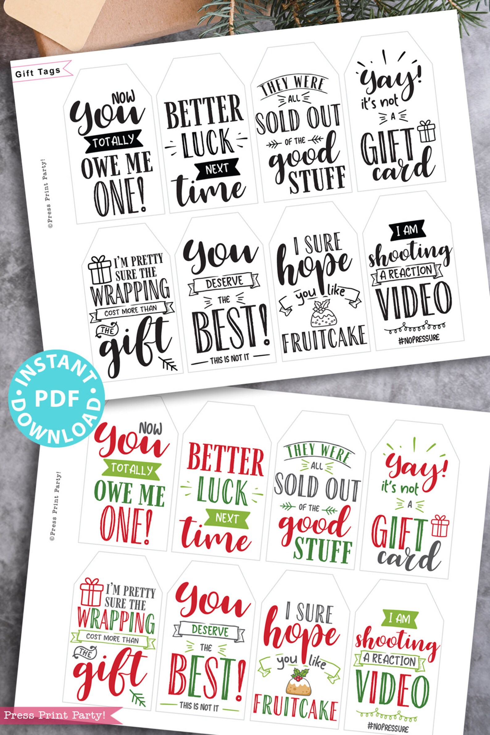 80 Humorous Holiday Gift Tags Printable Funny Christmas Gift Tag White ...