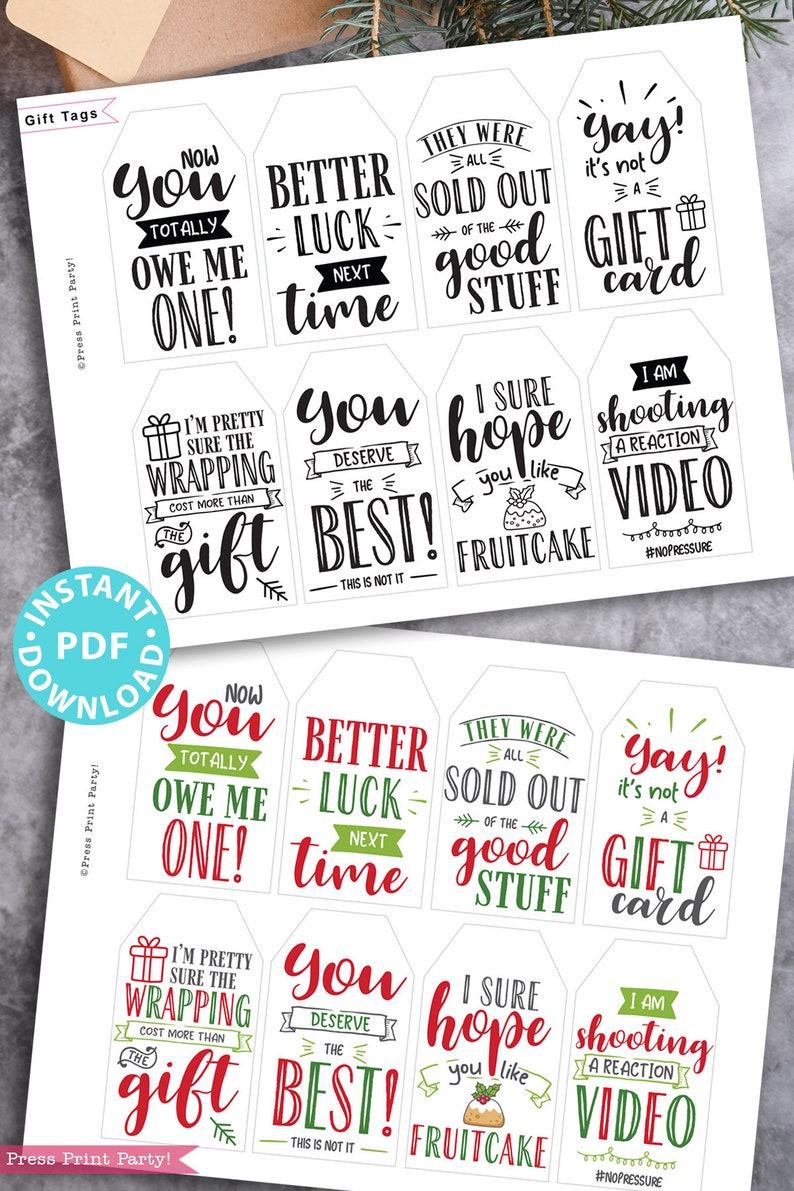 80 Humorous Holiday Gift Tags Printable Funny Christmas Gift Tag White ...