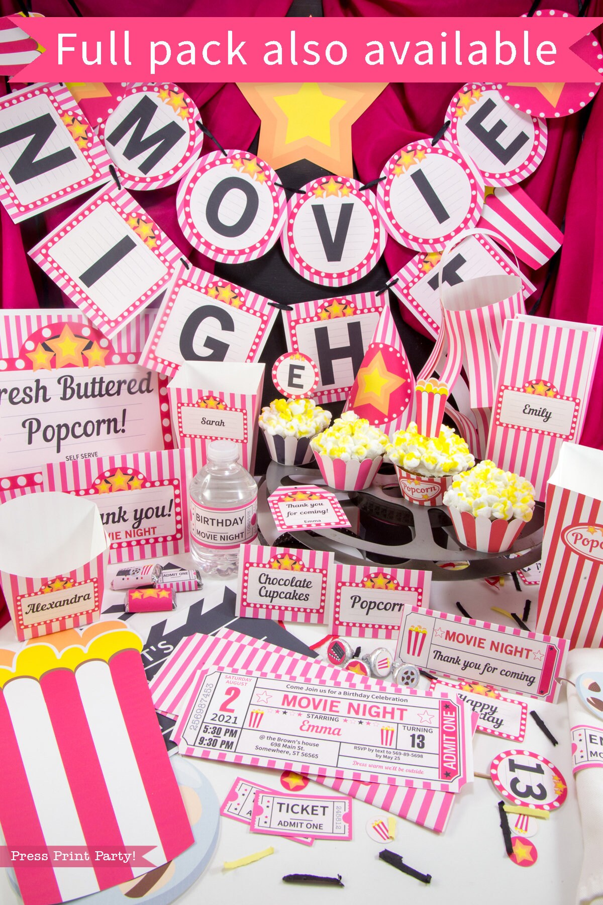 Movie Night Favor Tag Printables for Movie Night Gift Basket - Etsy