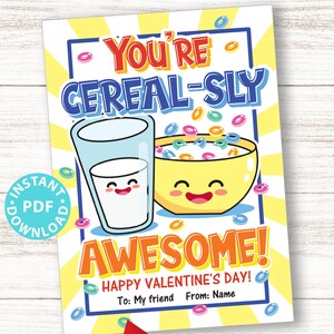 Valentine Tag Cereal Bags/ Boxes, Kids Valentines Cards Printable ...