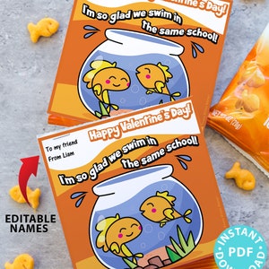 Goldfish Valentine Printable Tag Kids Valentines Cards - Etsy
