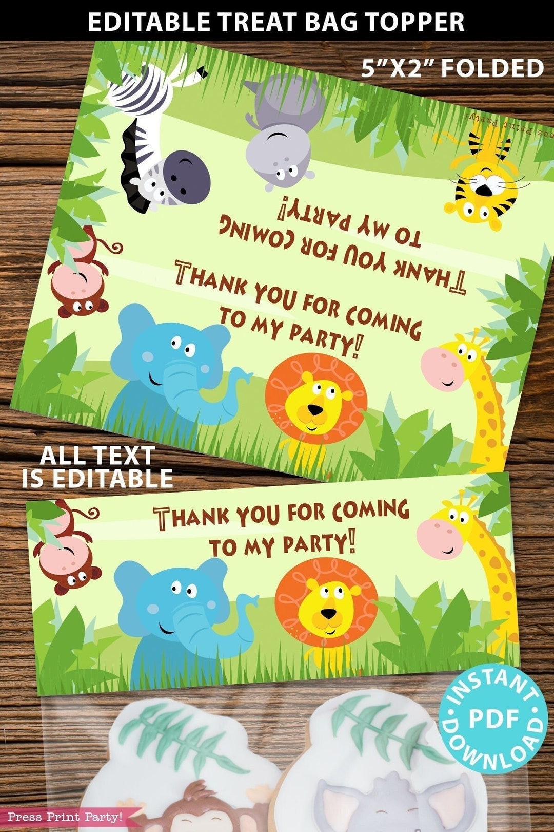 Jungle Safari Theme Birthday Treat Bag Topper Printable, Editable ...