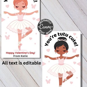 Tutu Ballerina Valentine Cards Printable, Editable Hair Scrunchie Gift ...