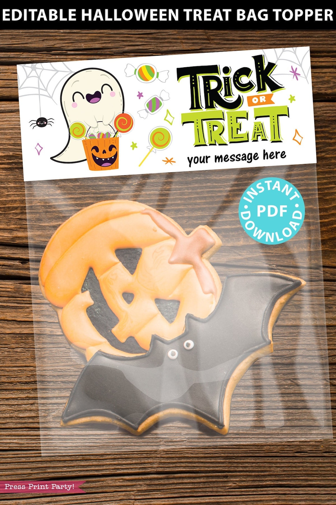 EDITABLE Halloween Treat Bag Topper Printable Goodie Bag for Kids ...
