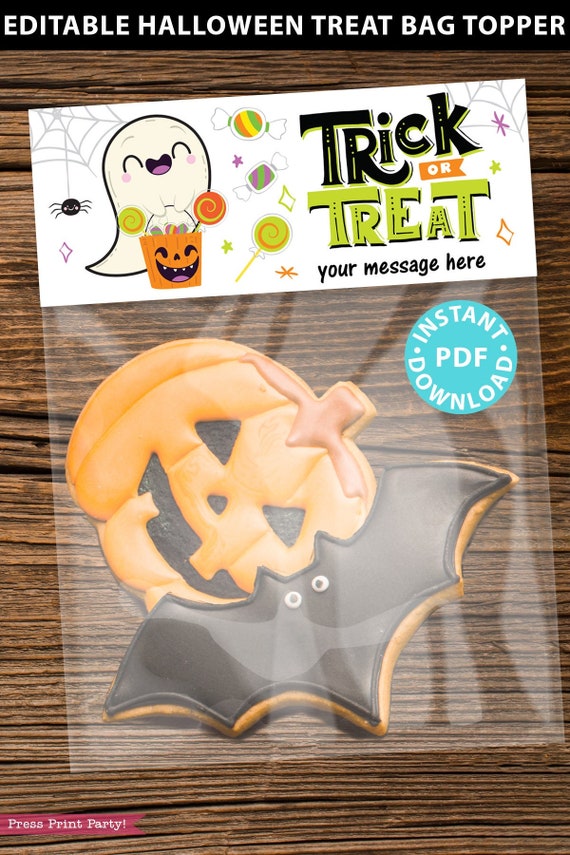EDITABLE Halloween Treat Bag Topper Printable, Halloween Party Favors ...