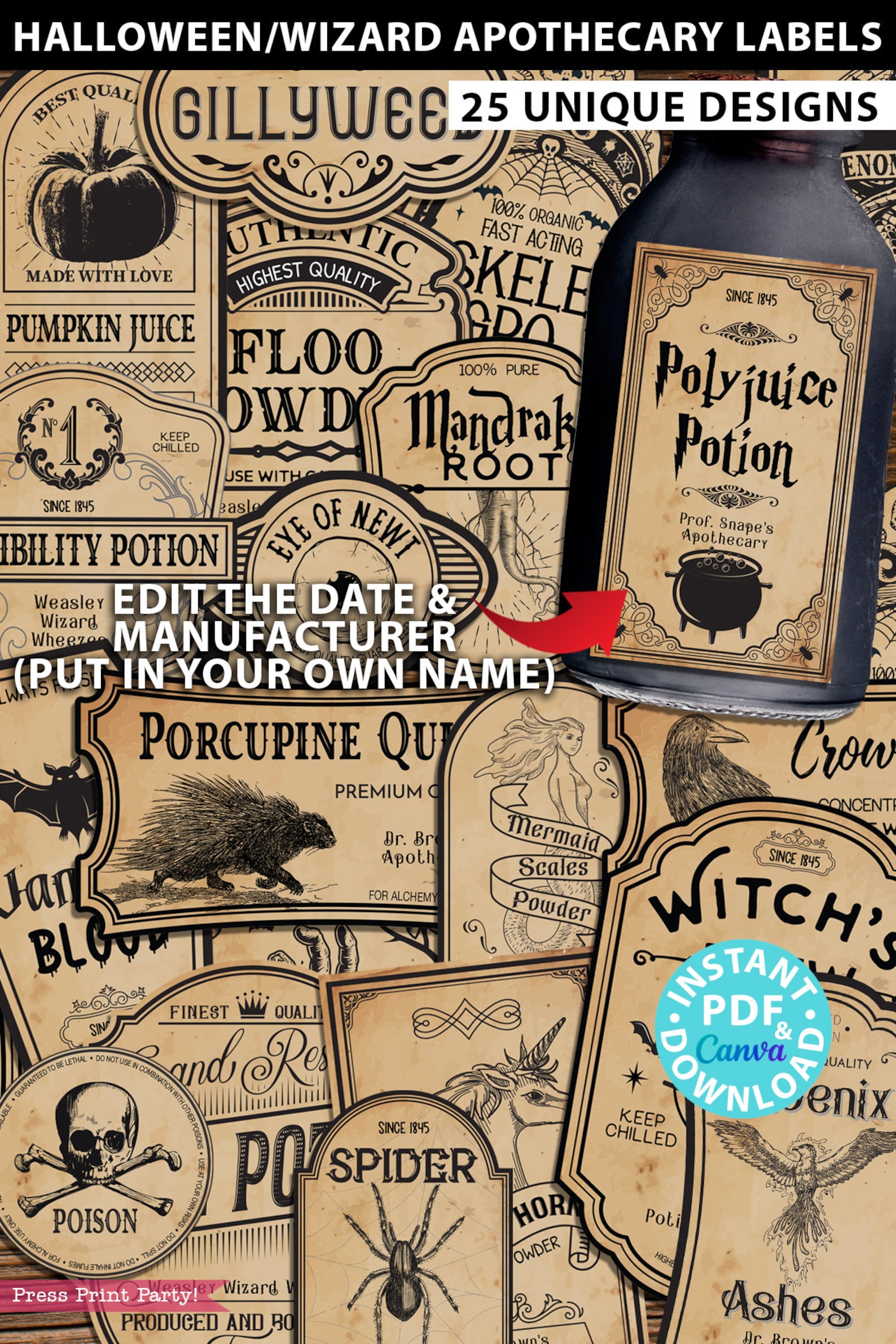 Apothecary Labels Printables, Halloween Potion Bottle Labels Stickers ...