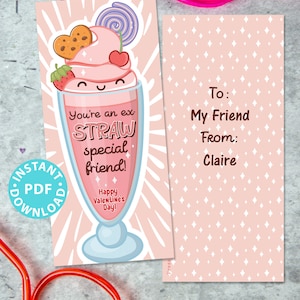 Crazy Straw Valentines Cards Printable, Ex Straw Special Friend, EDIT ...