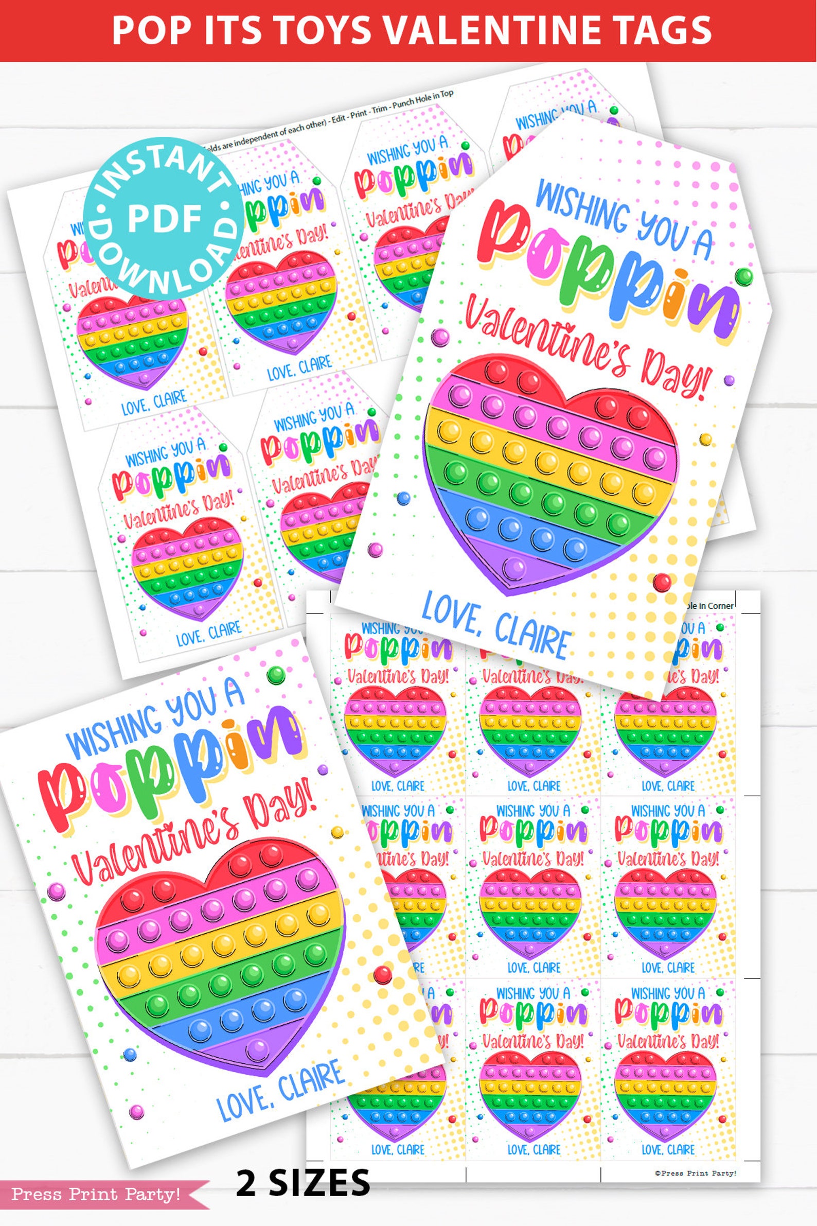 Pop It Valentines Printable Tags, EDITABLE Names, Wishing You a Poppin ...