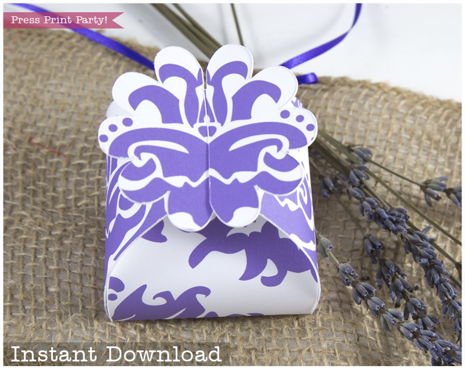 Flower Favor Box Purple Damask Lavender Favor Box Flower - Etsy