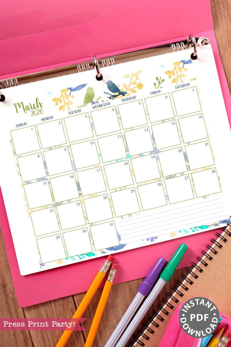 2026 Monthly Calendar Set, Watercolor Floral Design, Printable Planner ...