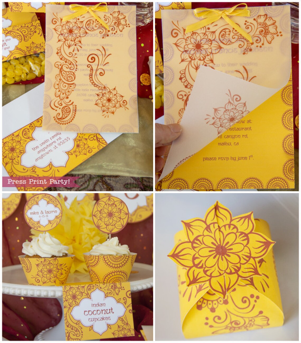 Bolywood Party, Indian Party Printables, Red and Yellow, Indian Wedding ...
