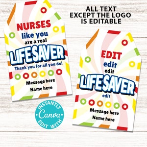 Lifesaver Thank You Gift Tags Printable Teacher Appreciation Week Nurse ...